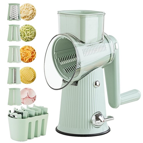 5-in-1 Rotary Cheese Grater, Hand Crank Shredder, Green with ...