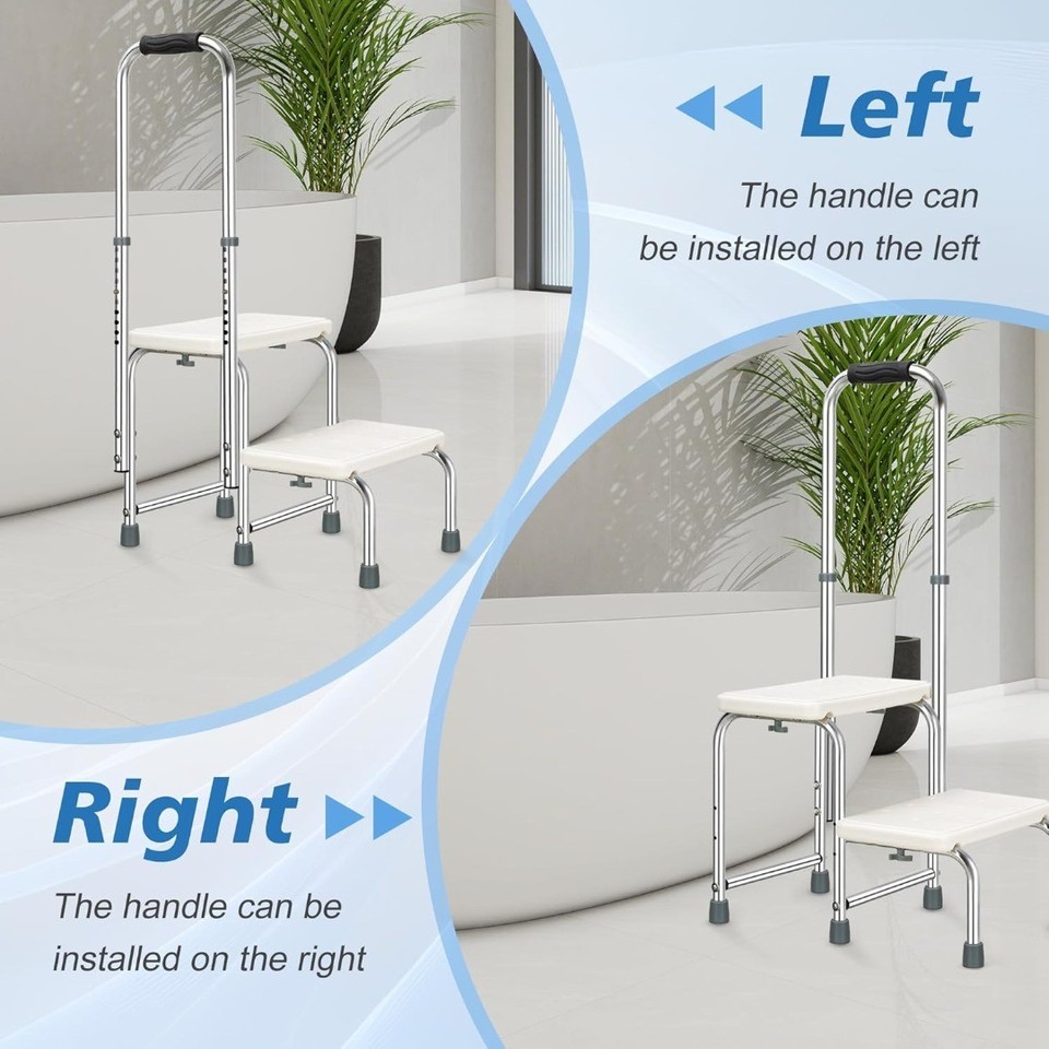 2-Step Stool with Adjustable Handle For Auction Heavy Duty Steps White ...