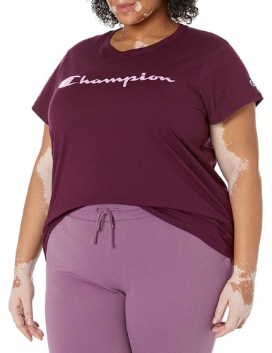 Champion Women's 2X Plus Size Dark Berry Purple Classic Logo Graphic T ...