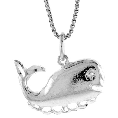 925 Sterling Silver Small Plain Smiling Whale Pendant 1/2 Inch (13mm ...