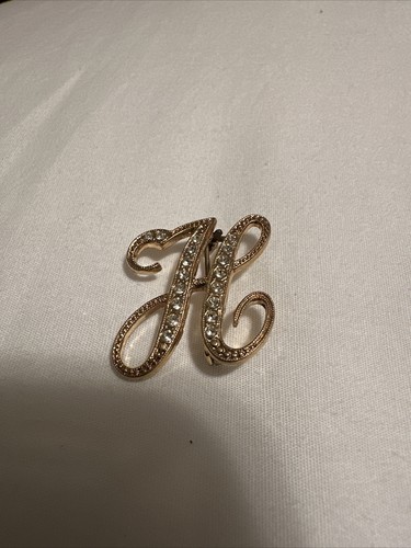 Vintage Script Initial H Silver Tone With Rhinestones Pin Brooch | eBay