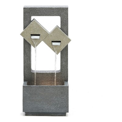 LuxenHome Cascading Gray Resin Rectangular Outdoor Fountain with Lights ...