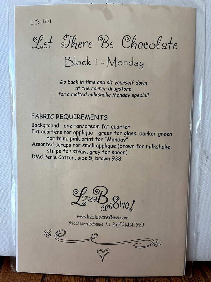 Lizzie B Cre8ive "Let There Be Chocolate" Pattern Complete Set of Quilt ...