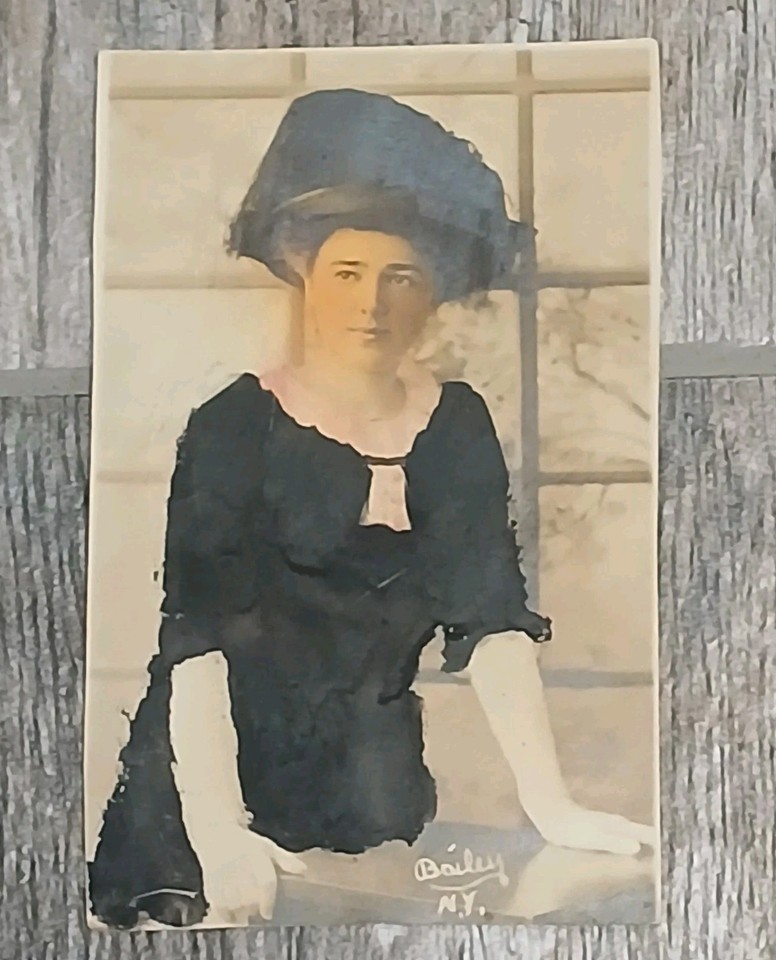 RPPC AZO 1900s High Fashion Lady Hand Colored Artist Signed Long White ...