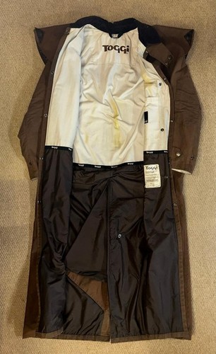 Toggi Full Length Waxed Cotton Riding Coat In Brown Size Large (46 ...