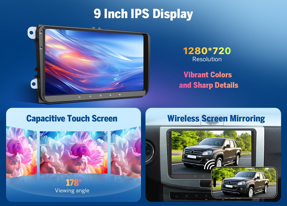 9" CarPlay Android Auto Car Stereo Radio Sat Nav Head Unit for VW Polo ...