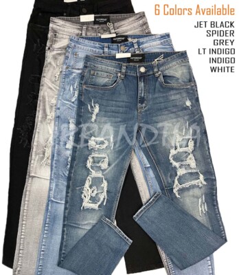 Men's Stretch Washed Distressed Denim Jeans Faded Riped Jean Pants ...