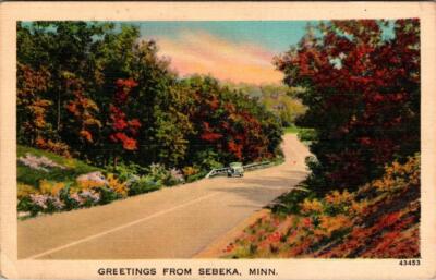 MN, Minnesota SEBEKA Greetings COUNTRY ROAD~CAR Wadena County 1943 ...