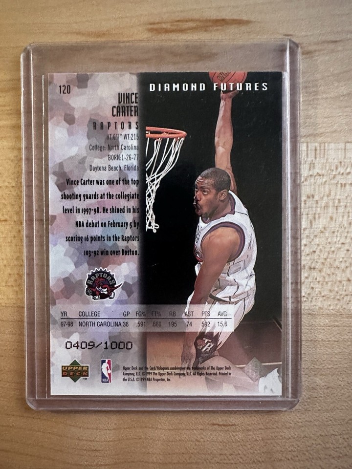 Vince Carter 1998-1999 Upper Deck Black Diamond Futures /1000 Triple ...