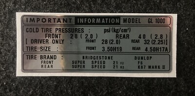 GL1000 TIRE INFO DECAL GL1000 IMPORTANT INFORMATION | eBay