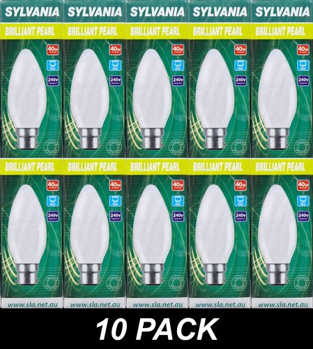 10 x 40W Pearl B22 Candle Shaped Light Globes Bulbs Lamps Bayonet ...