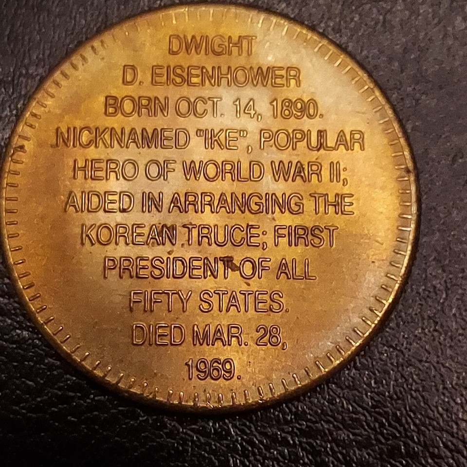 DWIGHT D EISENHOWER 34th PRESIDENT COPPER BRASS COMMEMORATIVE TOKEN ...