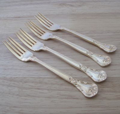 Godinger Grand Master Gold Electroplate Dinner Forks Floral Handle Set ...