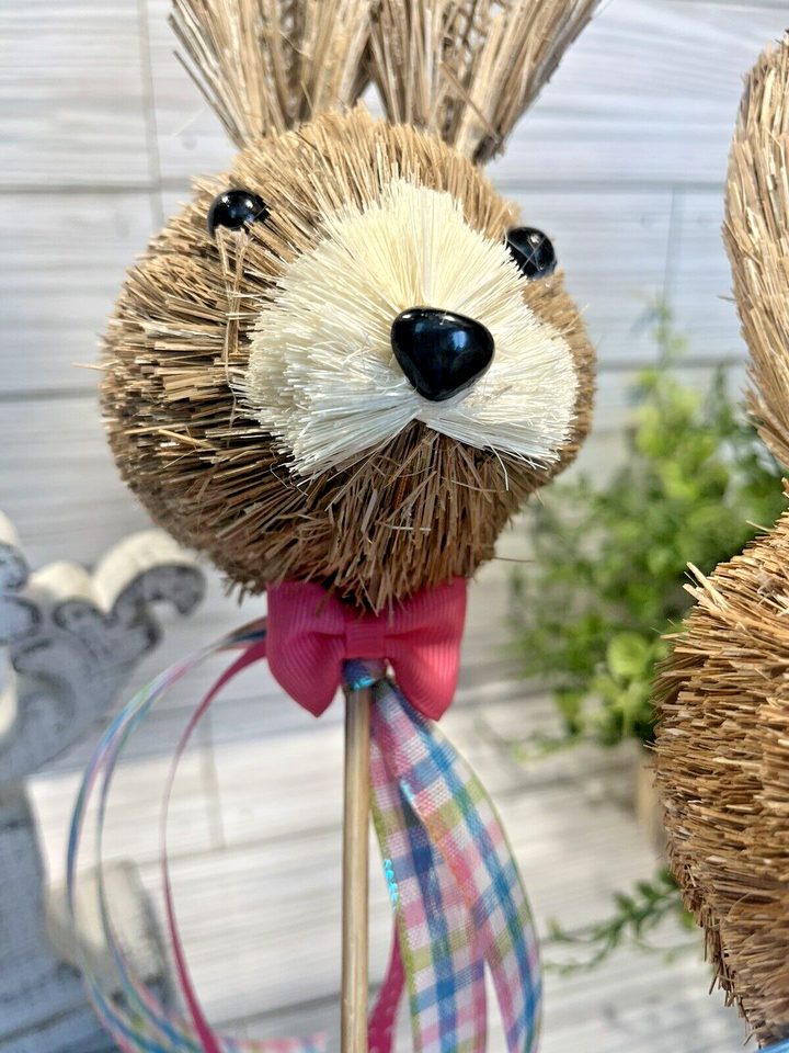 2x Easter Farmhouse HOPPY Rabbits Straw Bunny Heads Rabbit Floral Picks ...