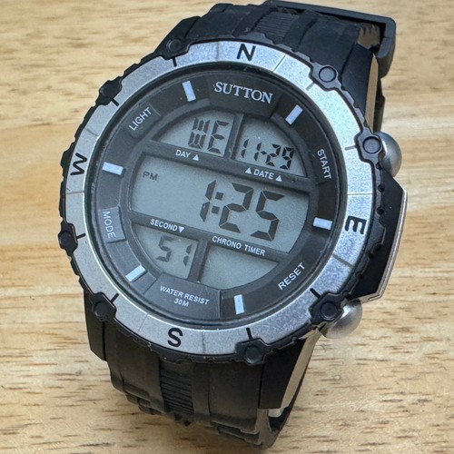 Sutton Digital Quartz Watch Men 30m Black Silver Alarm Chrono New ...