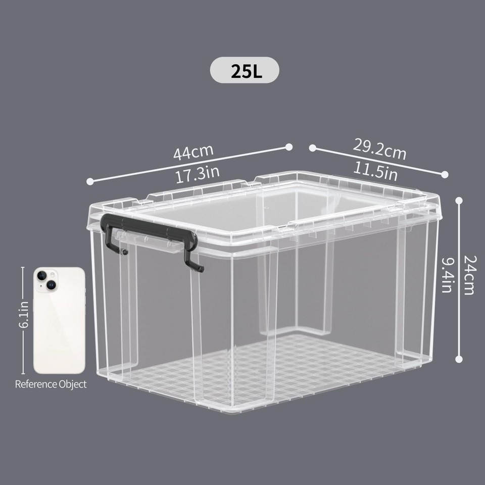 ,25L,3 Pack, Storage Box with Lid, Storage Boxes, with Clips, Sta ...