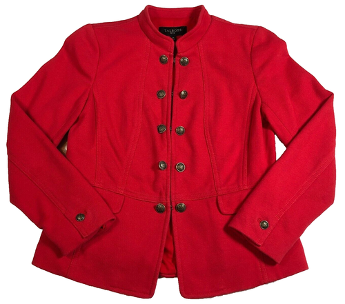 Talbots Womens Jacket Sz 2P Red Crest Buttons High Neck Long Sleeve ...