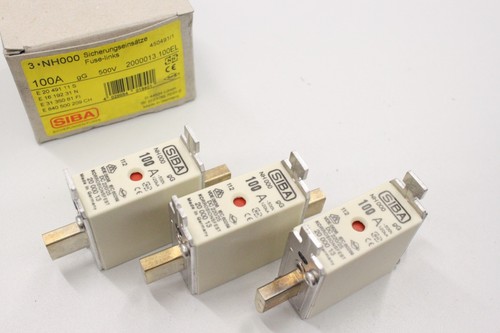 3x SIBA NH000 100A 500V 2000013.100EL NH fuse insert 4028854019401 NEW ...