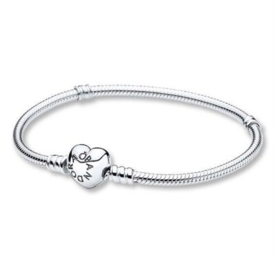 Pandora Moments Sterling Silver Bracelet With Heart Clasp 590719-23cm ...