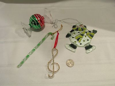 4 GLASS CHRISTMAS ORNAMENTS CANDY CANE SNOWMAN CLEF SYMBOL CANDY | eBay