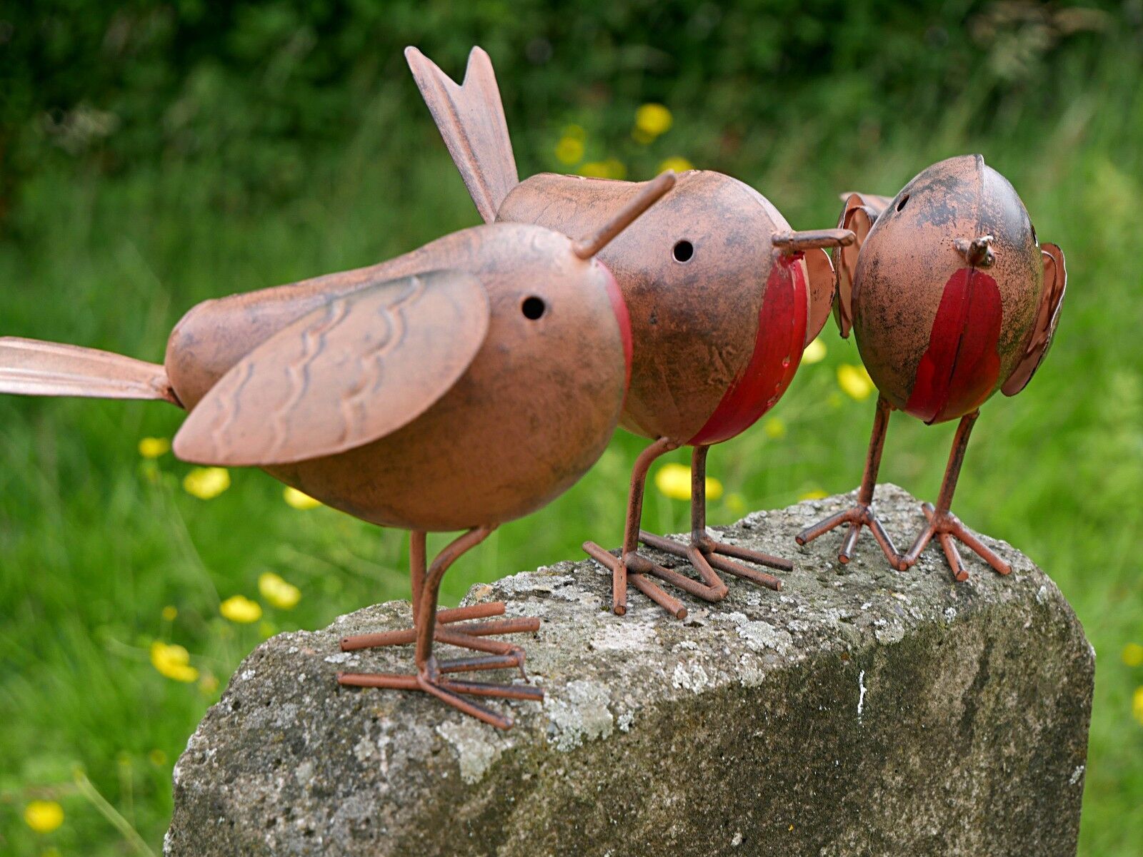 3c Robin Garden Ornaments Red Breast Bird Statues Outdoor Decor Metal ...