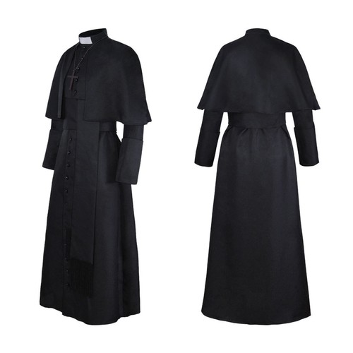 Medieval Cassock Priest Costume Clergy Man Catholic Cosplay Black-XL ...