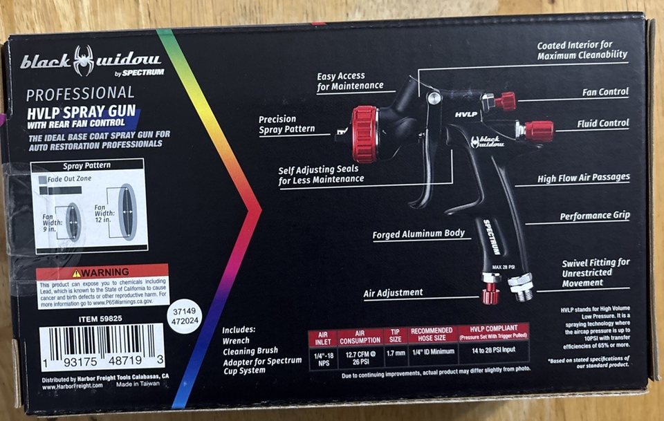 Spectrum Black Widow HVLP Spray Gun Rear Fan Control (59825)... FREE S ...