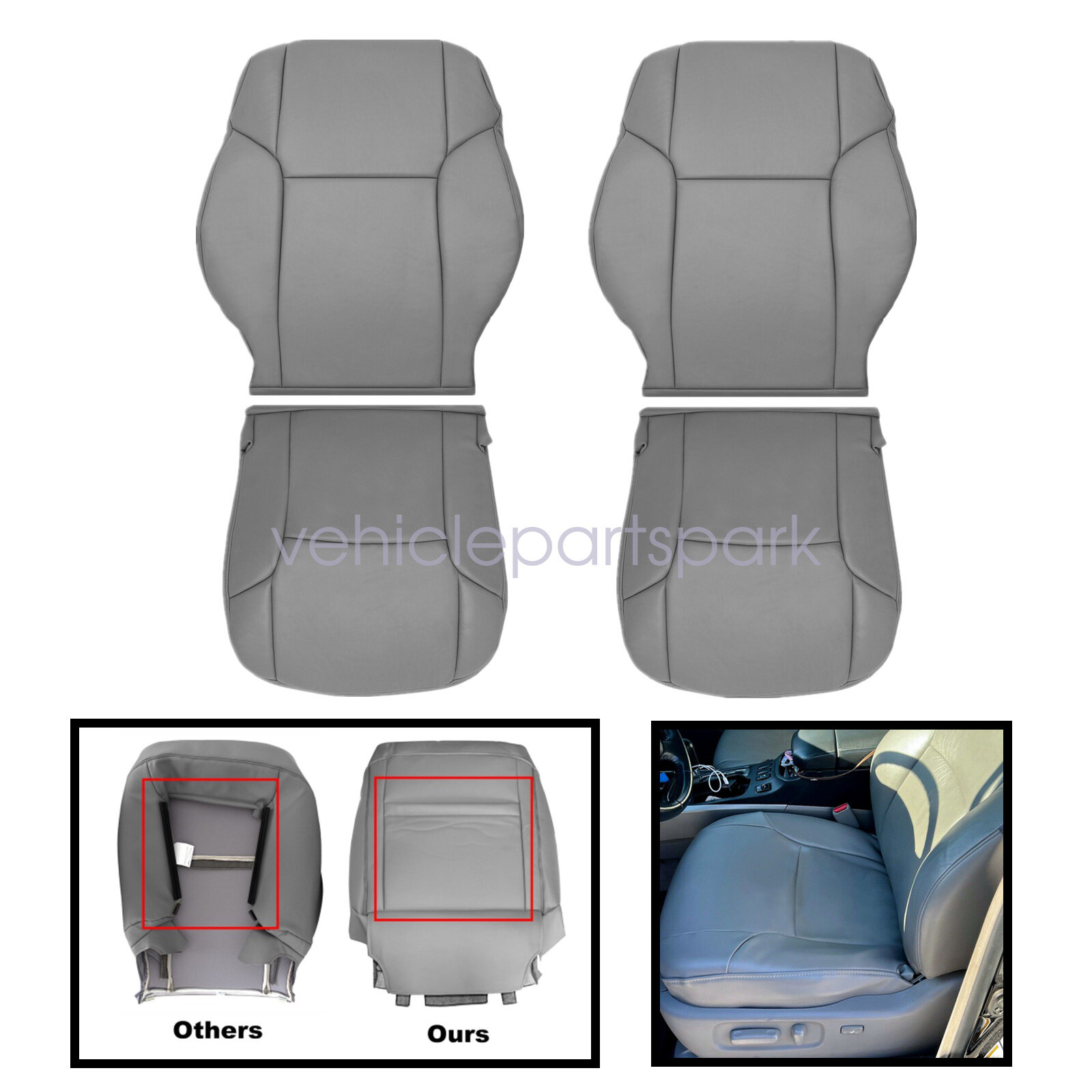 Front Both Side Bottom & Lean Back SEAT COVER Grey For 2003-2009 Toyota ...