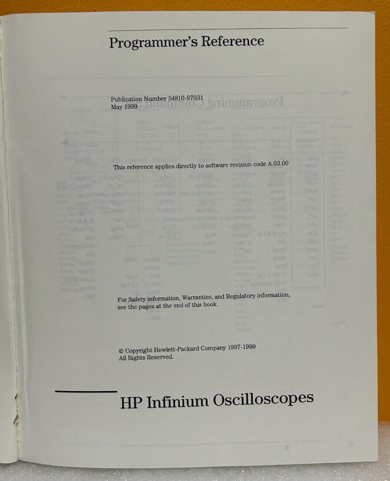 HP / Agilent 54810-97031 Infinium Oscilloscopes Programmer's Reference ...