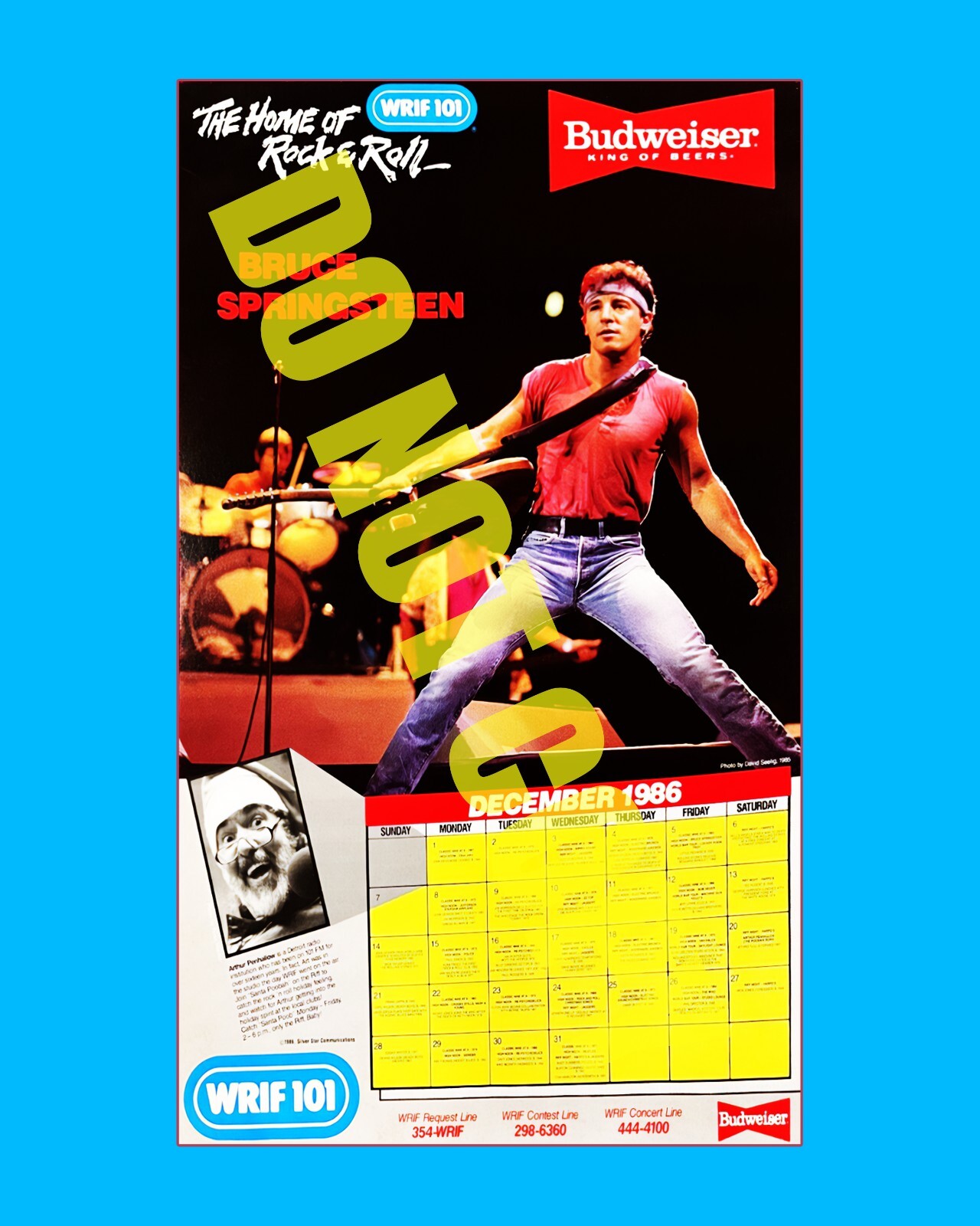 WRIF 101 Dec 1986 Calendar Bruce Springsteen Detroit Radio Wall Art ...