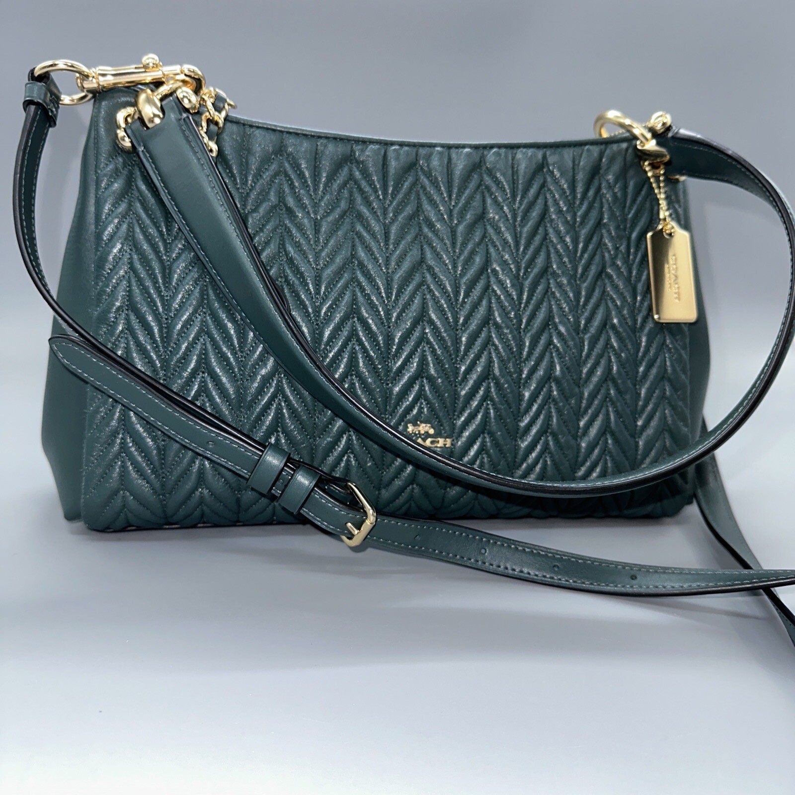 COACH Quilted Leather Crossbody Handbag Green F76721 - Gem
