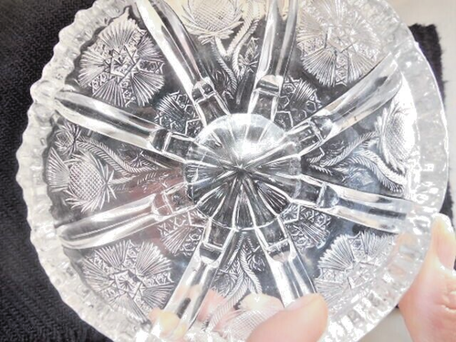 Higbee Panelled Thistle Pattern Footed Clear Glass Bowl Saw Tooth Rim ...