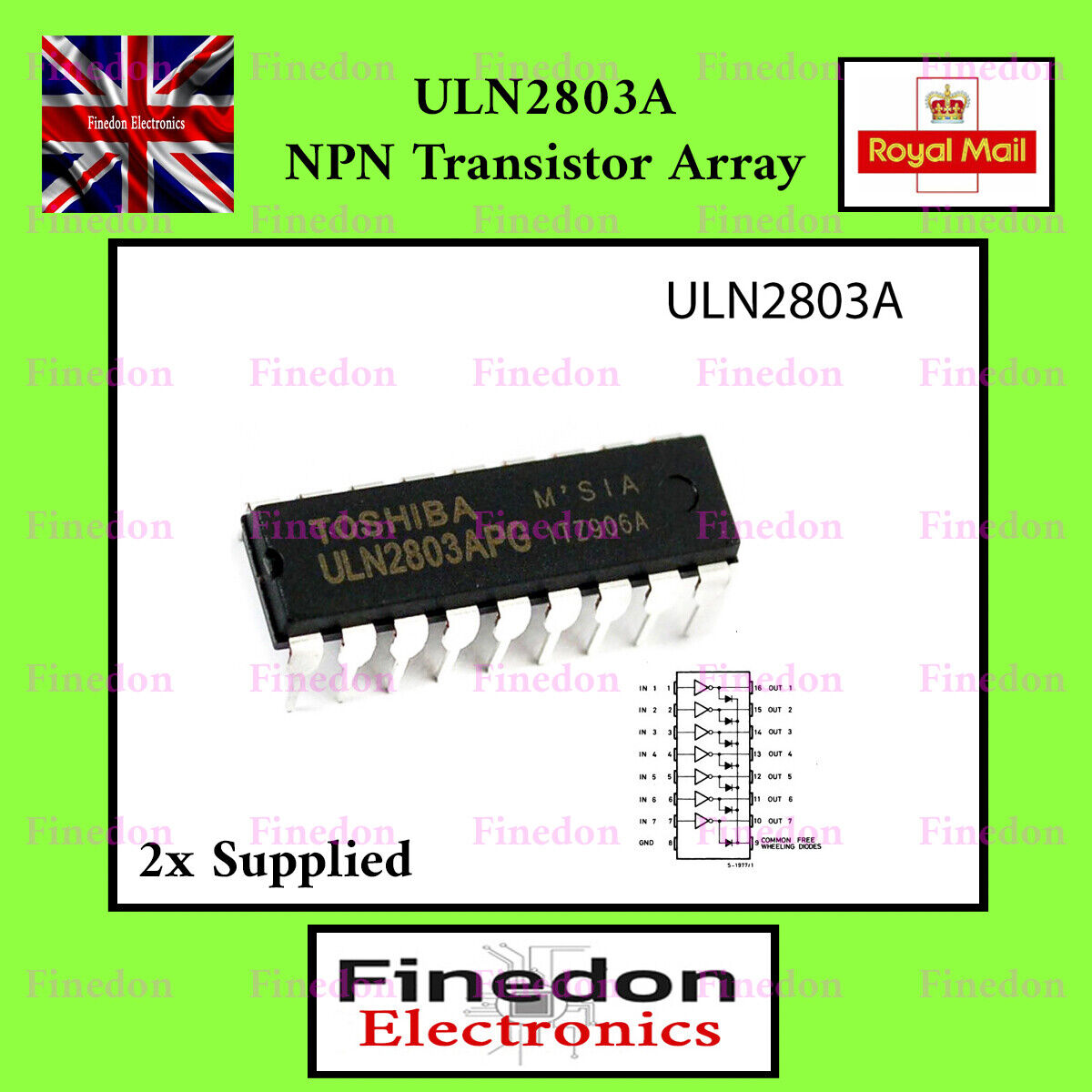 2 Pcs ULN2803A ULN2803APG TOSHIBA NPN 8 Darlington Transistor Array IC ...