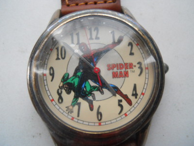 Fossil spider-man men's brown leather band.quartz,battery & Analog ...