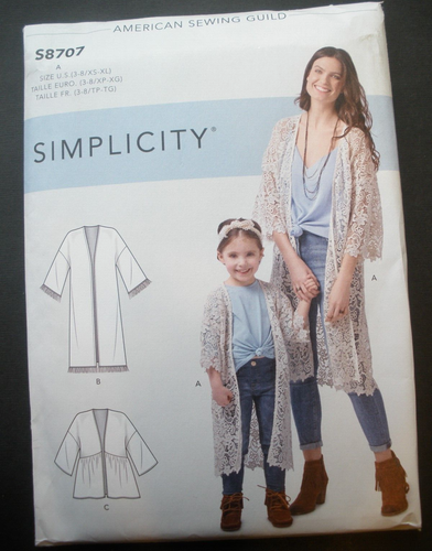 Simplicity Pattern 8707 Misses & Childs Kimono Duster Cardigan Size XS ...