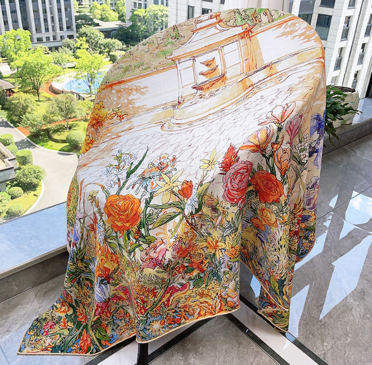 70% Cashmere 30% Silk 130X130cm Shawl petal Print wrap Bandana Scarf ...
