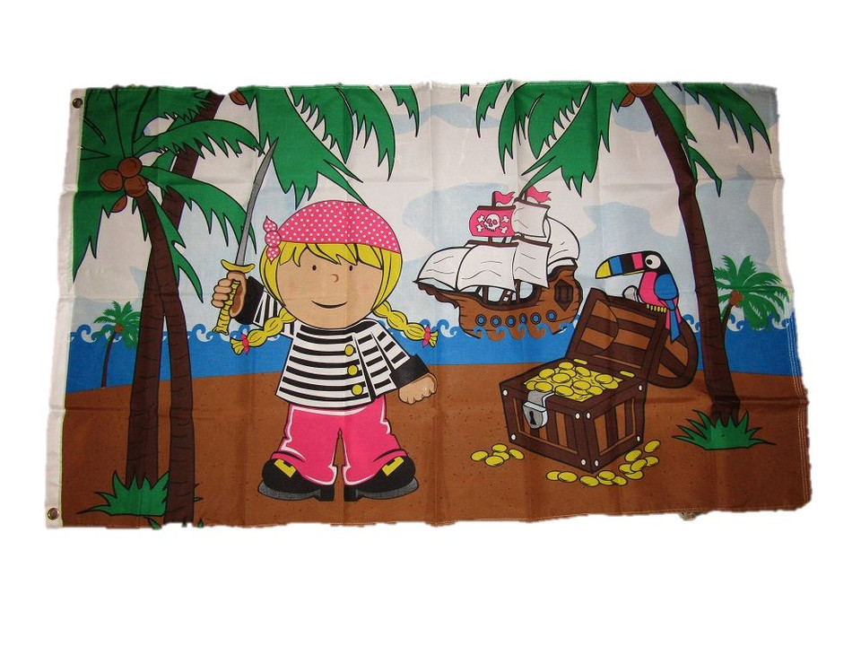 3x5 Jolly Roger Pirate Treasure Island Girl Flag 3'x5' Banner Brass ...