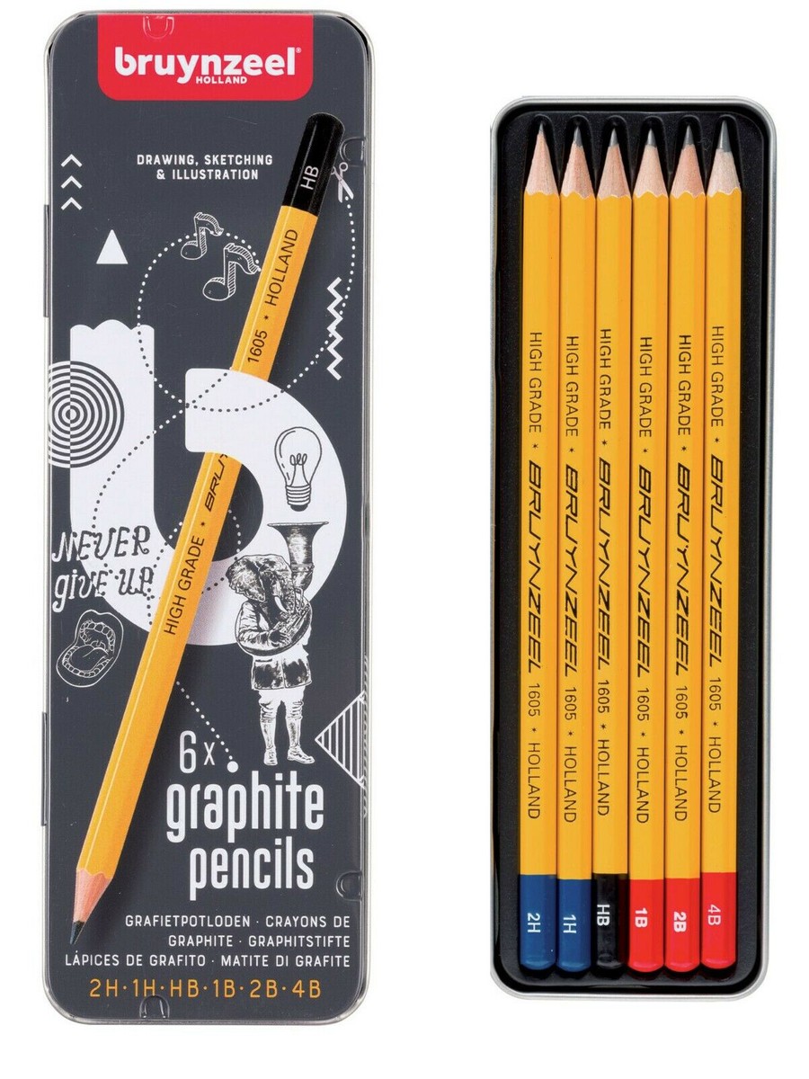 Graphite Pencil Tin Set of 2H 1H HB 1B 2B 4B Drawing Sketching Pencils