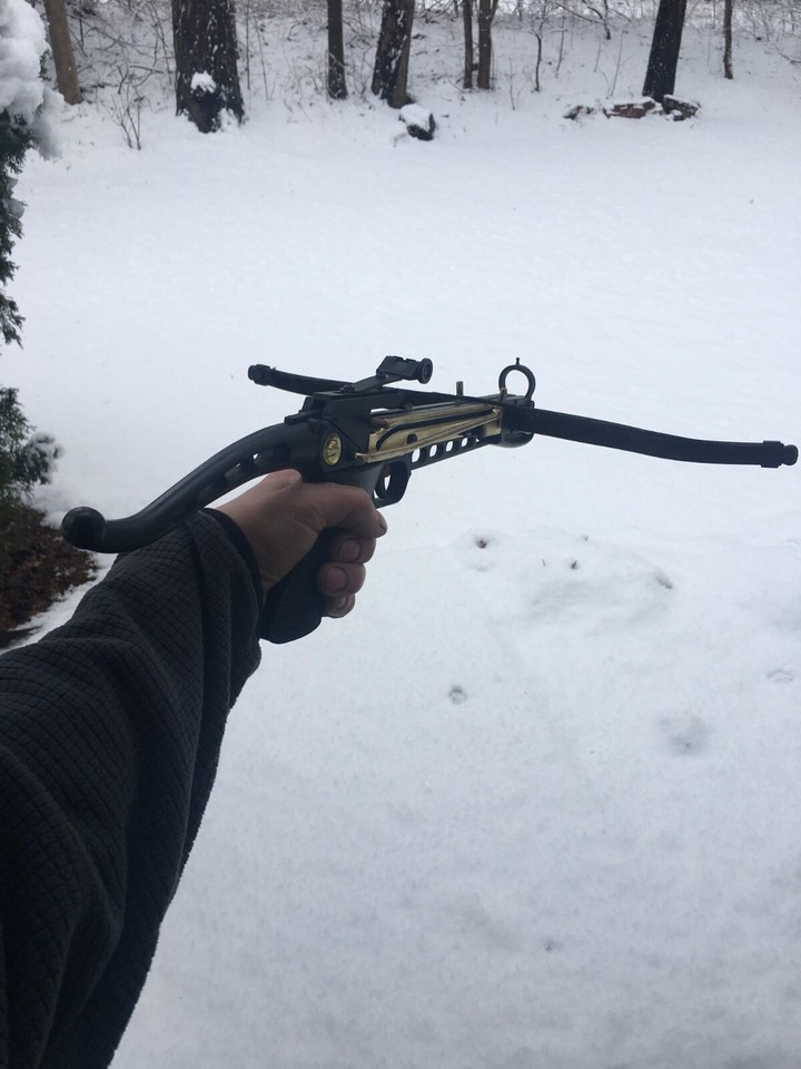 80lbs Self Cocking Metal Gold Hunting Pistol Crossbow with bolts/arrows ...