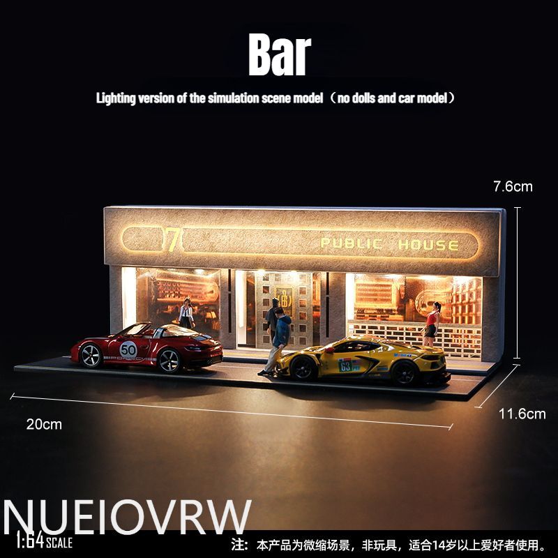 1:64 Diorama Diecast Car Parking Lot Model LED City Street Building ...