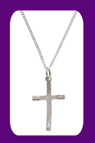 Sterling Silver Diamond Cut Edge Cross 925 Hallmark 22 x 13mm 16 - 18 ...