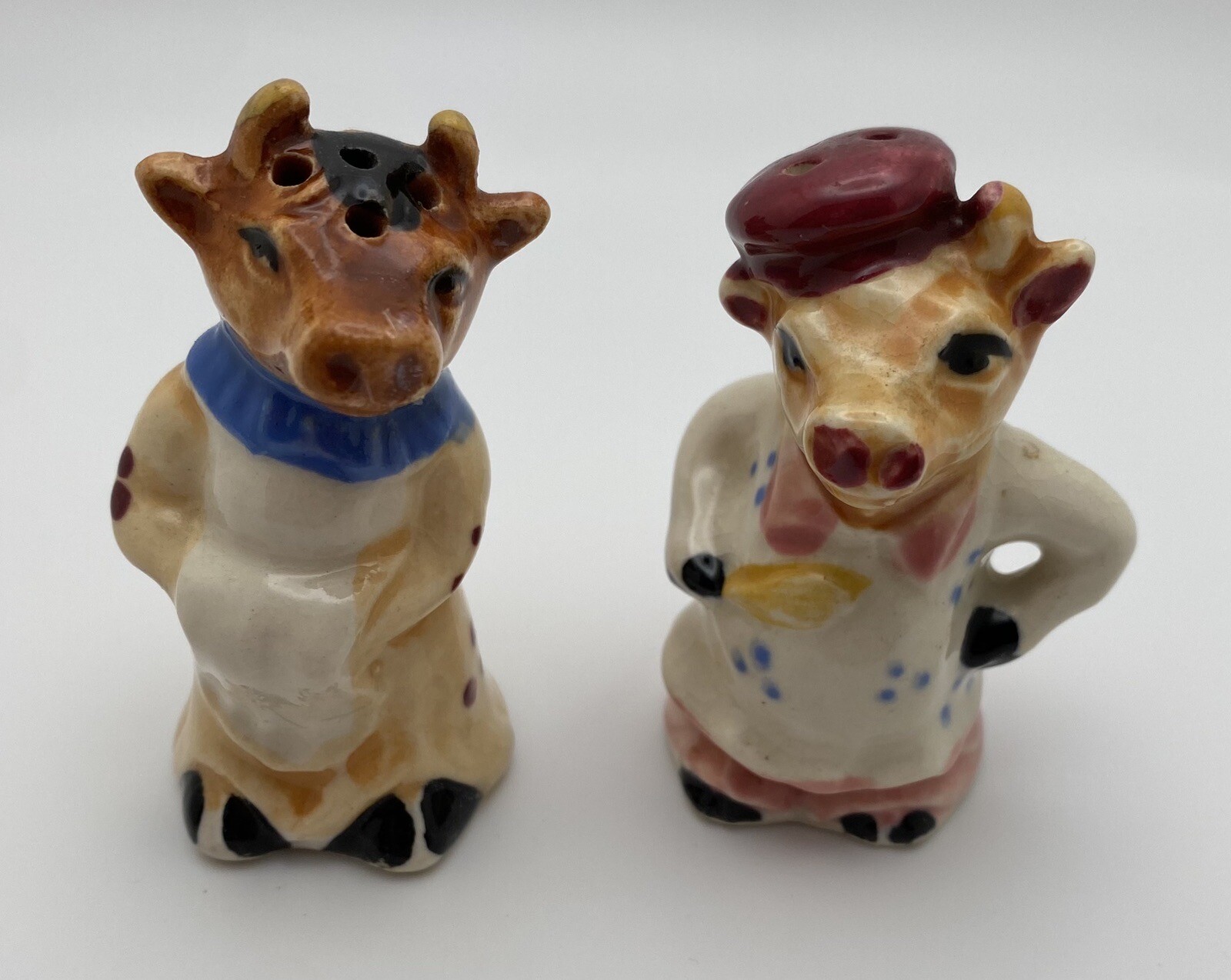 Vintage Cow Chefs Salt + Pepper Shaker Set Made In Japan Cork Bottom ...