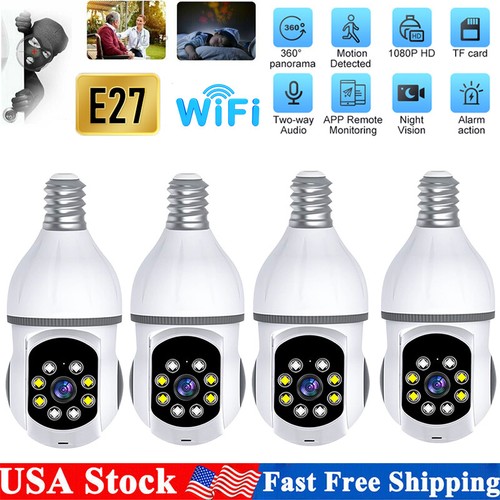 4PCS 360° Security Camera WiFi IR IP E27 Light Bulb Camera 1080P HD ...