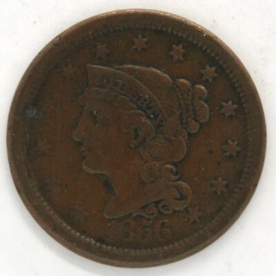 1856 Braided Hair Large Penny US One Cent Copper Coin United States ...