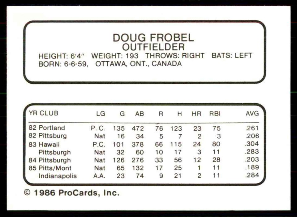 1986 ProCards Tidewater Tides Doug Frobel #DOFR | eBay