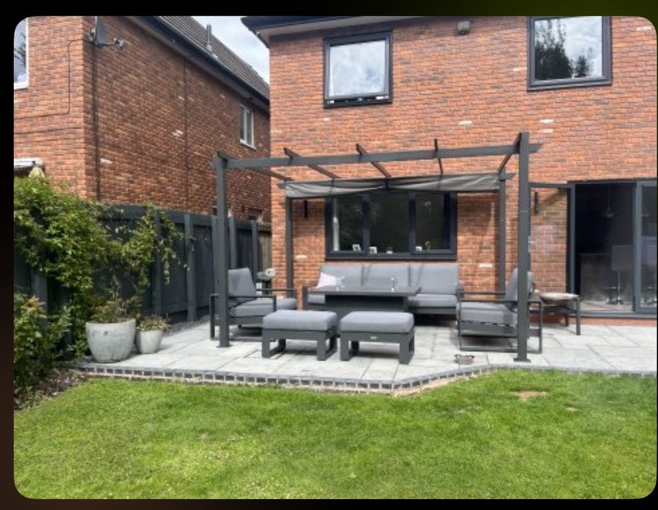 Maze Aluminium 3 Seat Sofa Garden Furniture Dining Set with Fire Pit ...