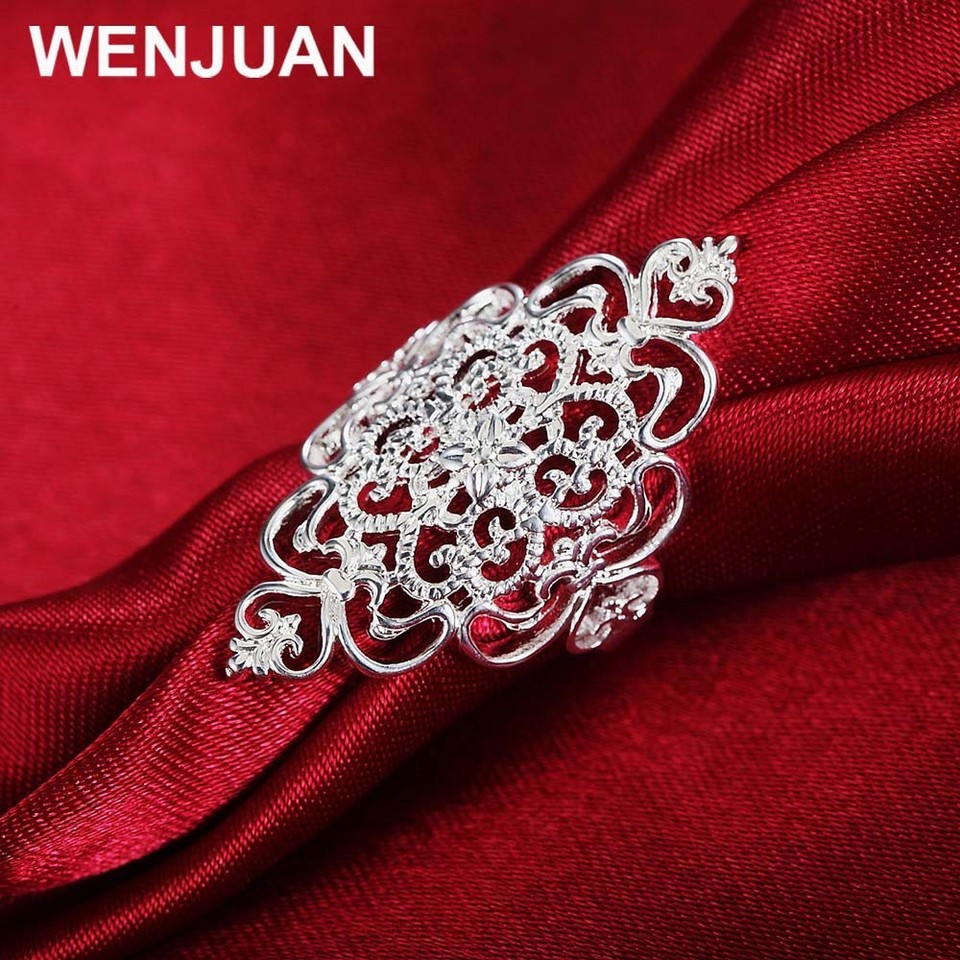 925 Sterling Silver Pattern Hollow Flower Ring Women Fashion Wedding ...