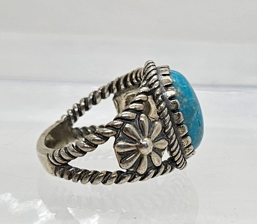 Vintage Sterling Silver Blue Stone Ring Marked R Floral Rope Design ...