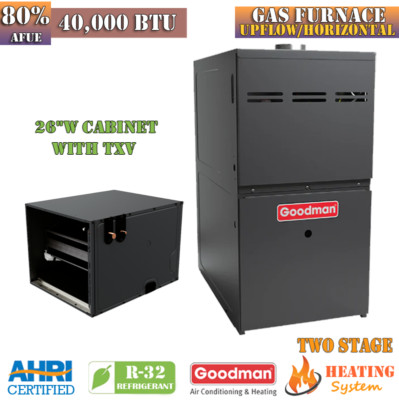 Goodman Gas Furnace & Coil System 80% AFUE 40000 BTU Upflow/Horizontal ...