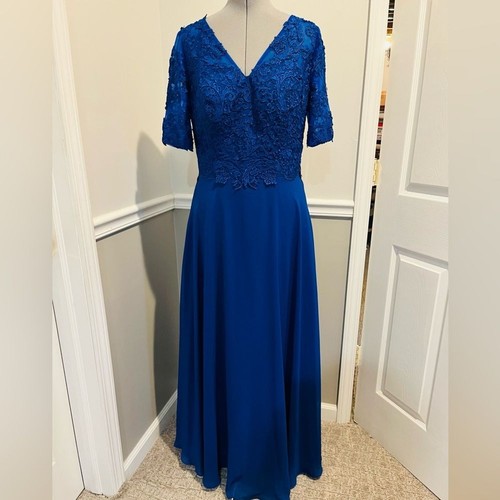 JEADEN Elegant Blue Mother of Bride Dress Short Sleeve Chiffon Lace ...